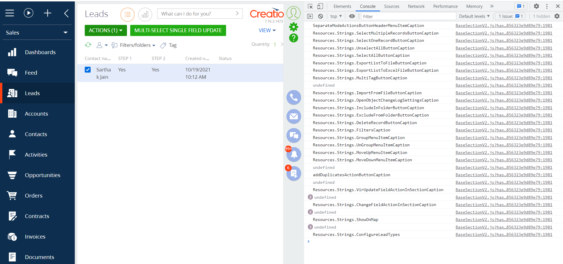 Fetch section action list | Community Creatio