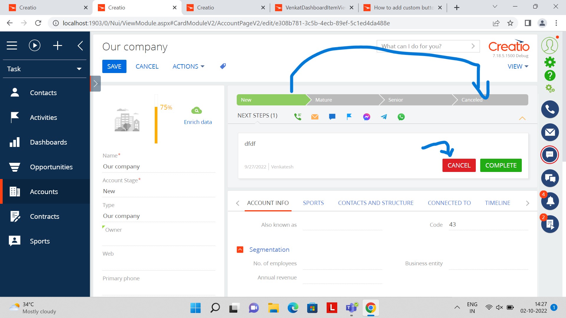 How to add custom button to the action dashboard? | Community Creatio