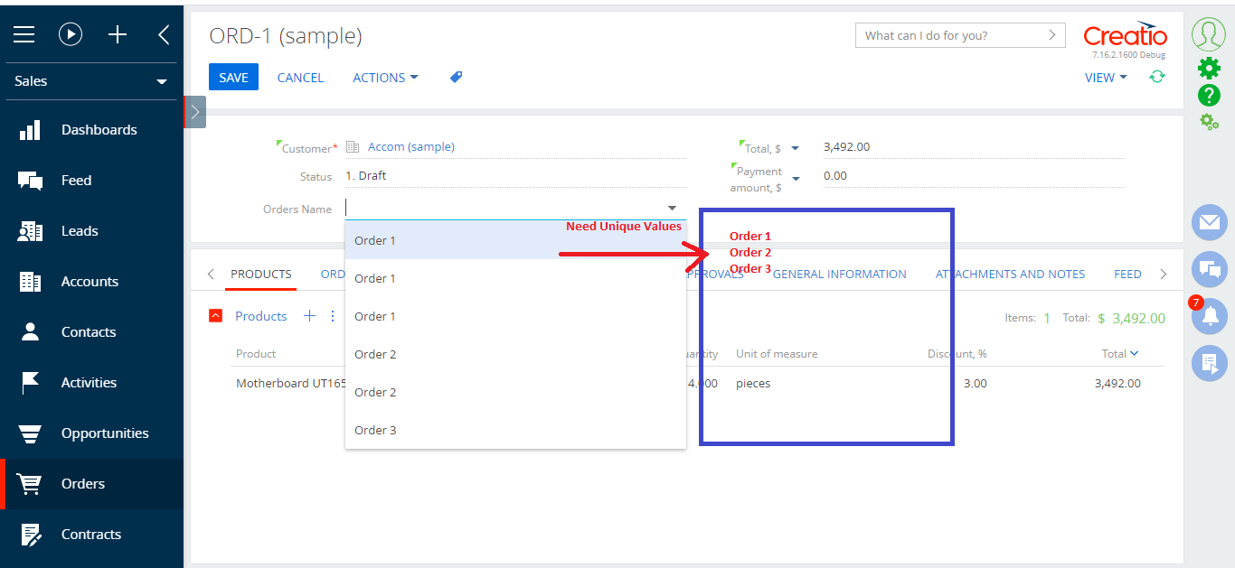 How to display the unique or distinct values in the lookup field. | Community Creatio