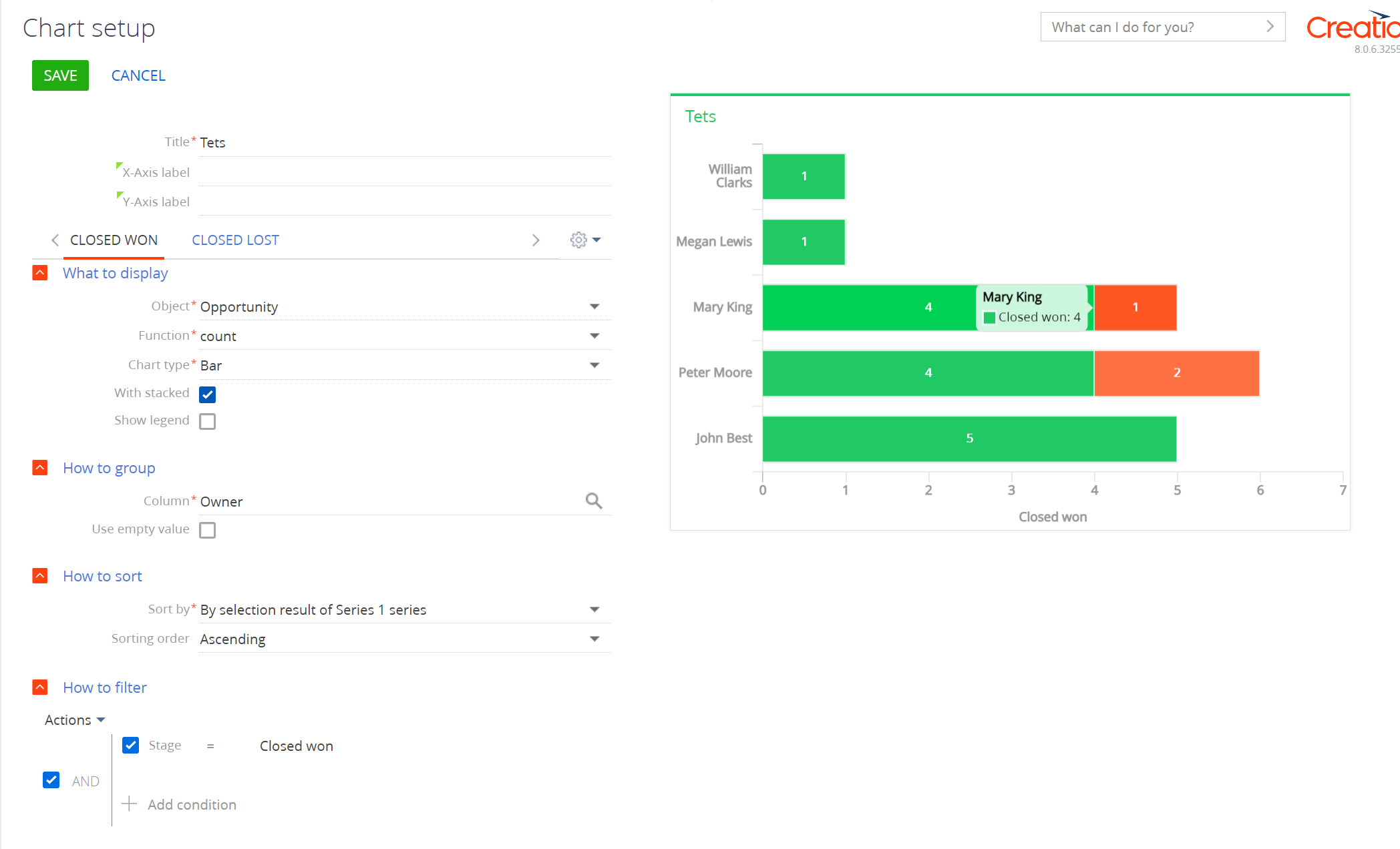 Dashboard With Opportunity Won And Lost Per User Employee Community Creatio