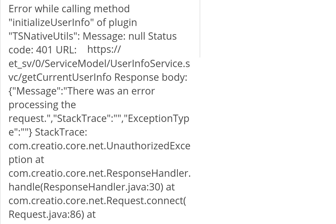Error when trying to connect to mobile application | Community Creatio