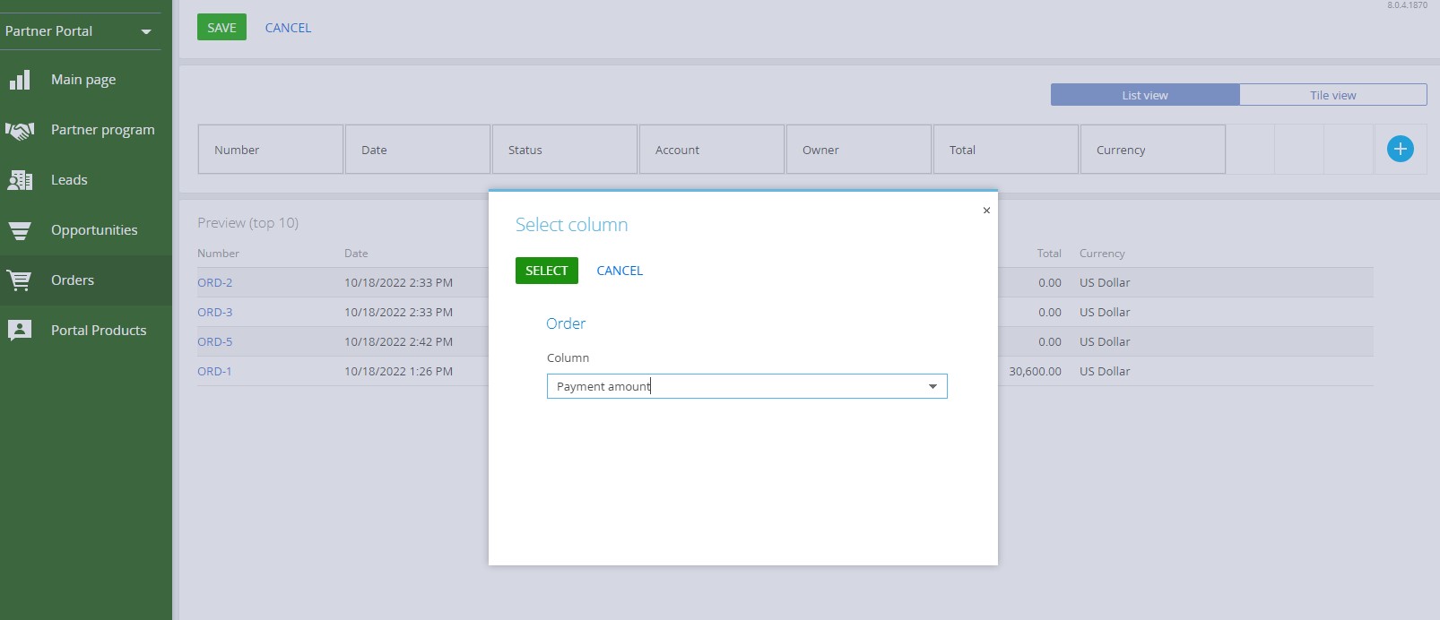 Hide specific columns in Portal | Community Creatio