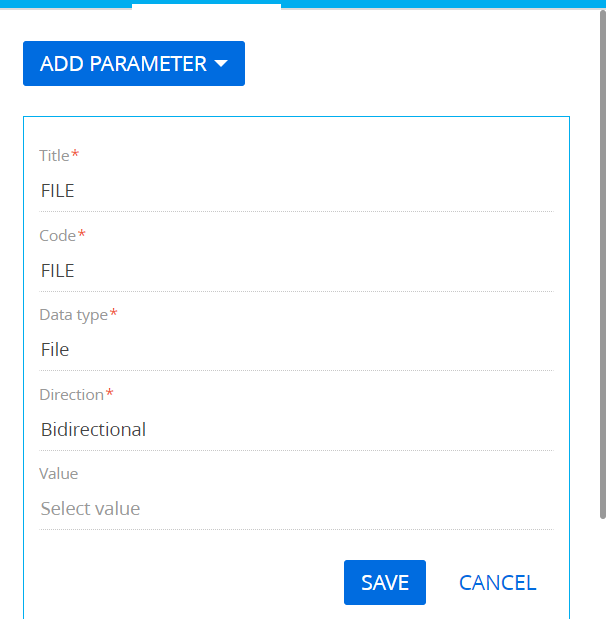 Getting error while assigning the value to Process parameter of type "FILE" | Community Creatio