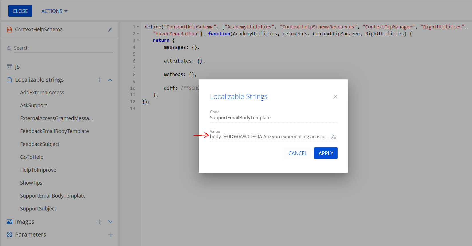 ContextHelpSchema - SupportEmailBodyTemplate | Community Creatio