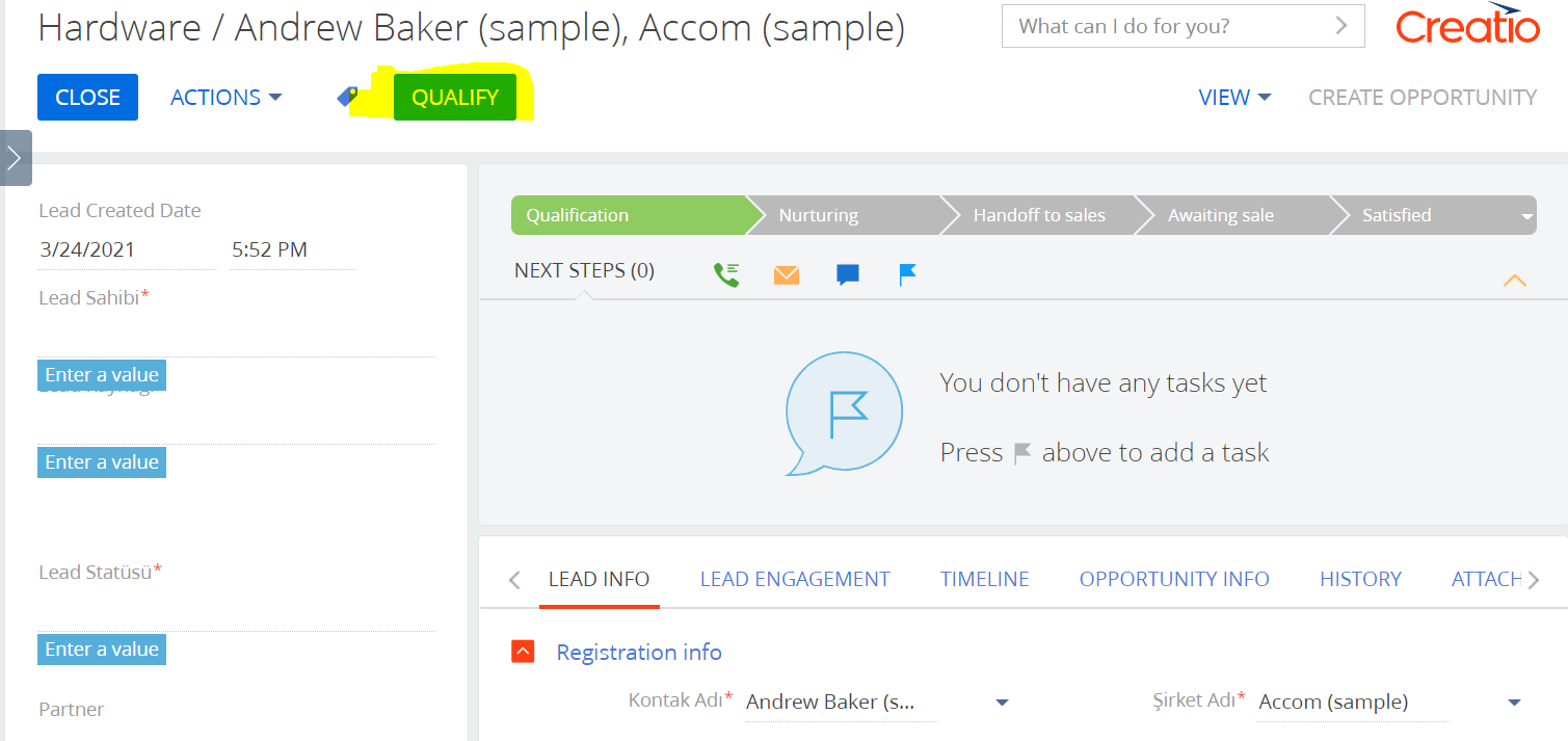 override qualify button in leads | Community Creatio